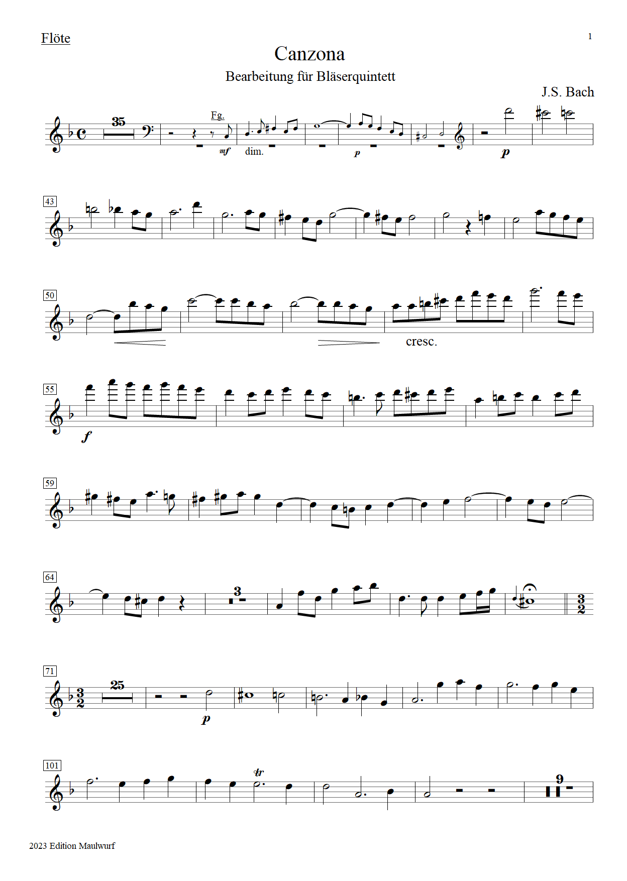 Bach Canzona Flute – Edition Maulwurf